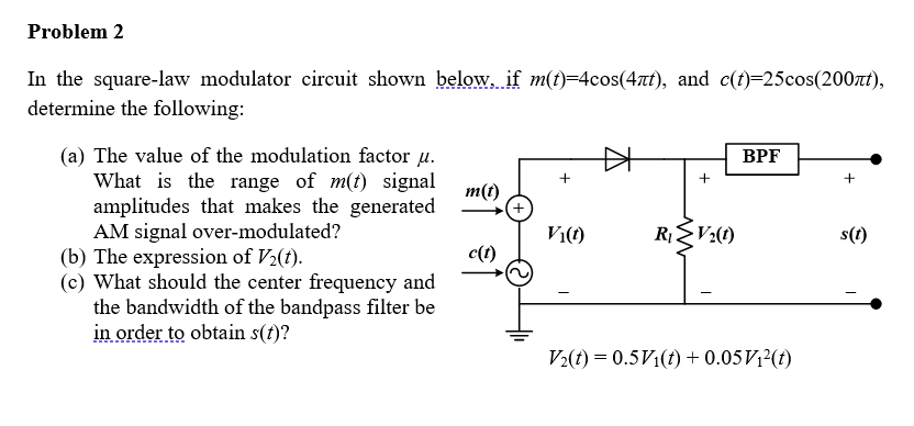 Solved Problem 2 In the square-law modulator circuit shown | Chegg.com