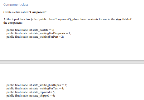 Solved Component class Create a class called 'Component'. At | Chegg.com