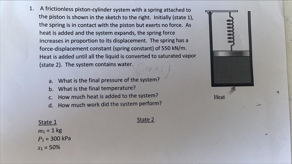 Solved 1. A frictionless piston-cylinder system with a | Chegg.com