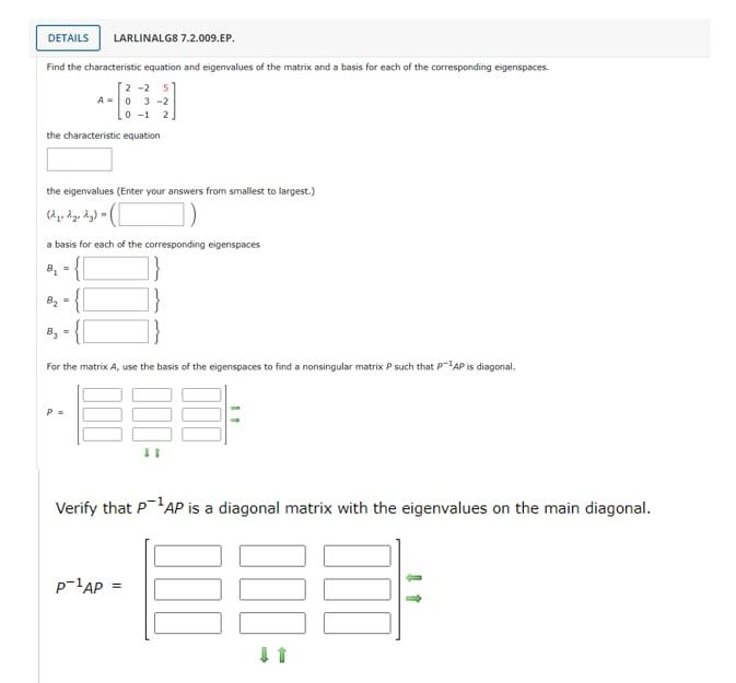 Solved DETAILS LARLINALG8 7.2.009.EP. Find the | Chegg.com