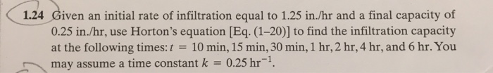 Solved Given an initial rate of infiltration equal to 1.25 | Chegg.com
