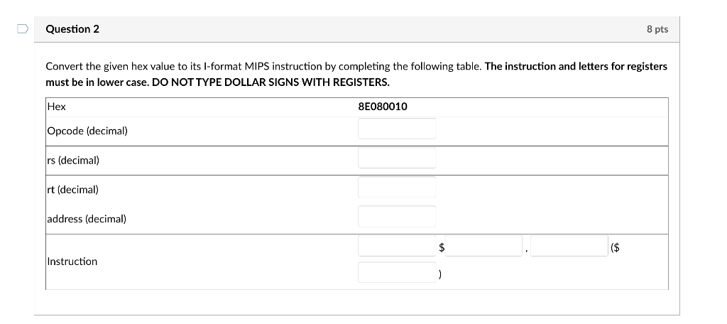 Solved Convert the given hex value to its I-format MIPS | Chegg.com