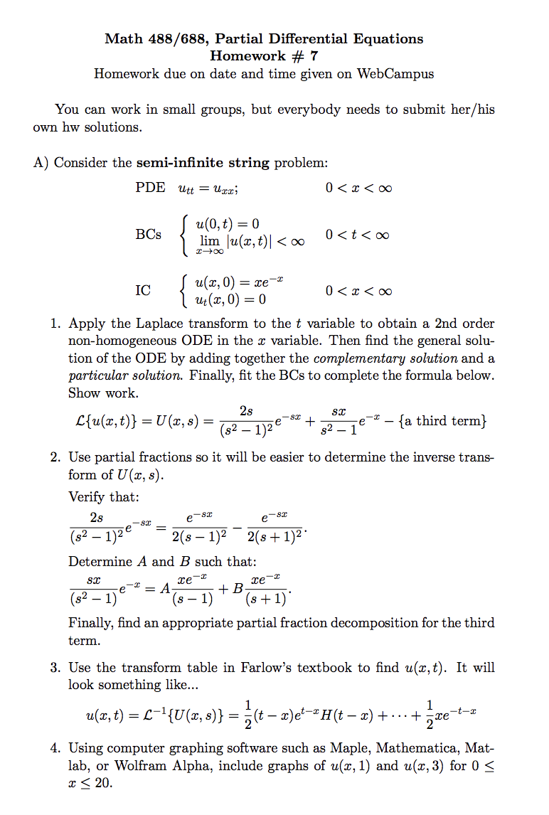 Math 488/688, Partial Differential Equations Homework | Chegg.com