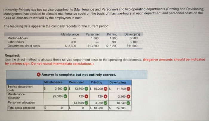 Solved University Printers has two service departments | Chegg.com
