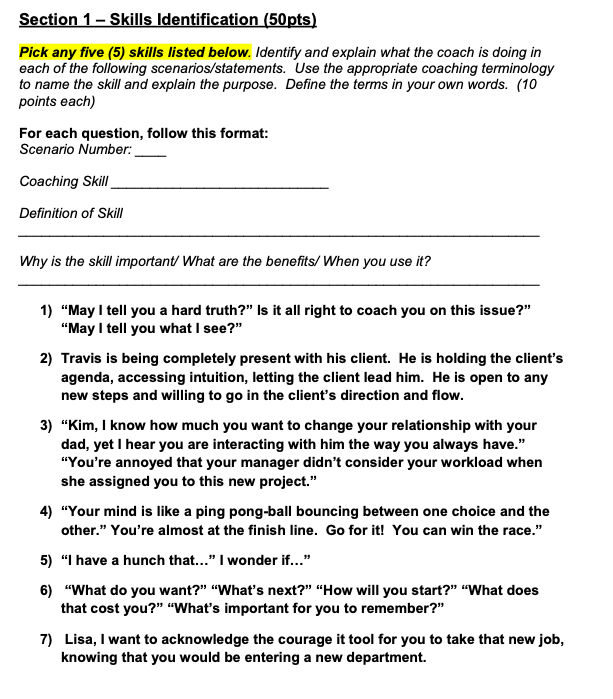 Section 1 - Skills Identification (50pts) Pick any | Chegg.com