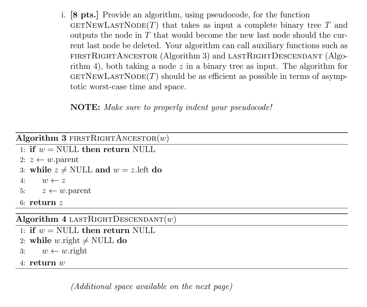 i. [8 pts.] Provide an algorithm, using pseudocode, | Chegg.com