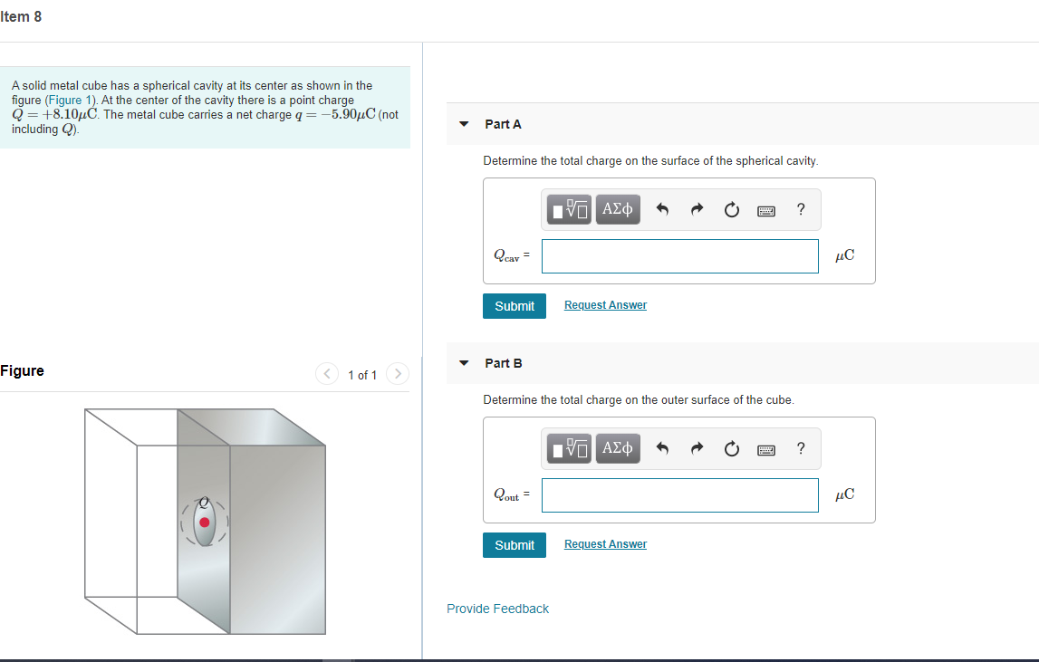 Solved Item 8 A solid metal cube has a spherical cavity at | Chegg.com