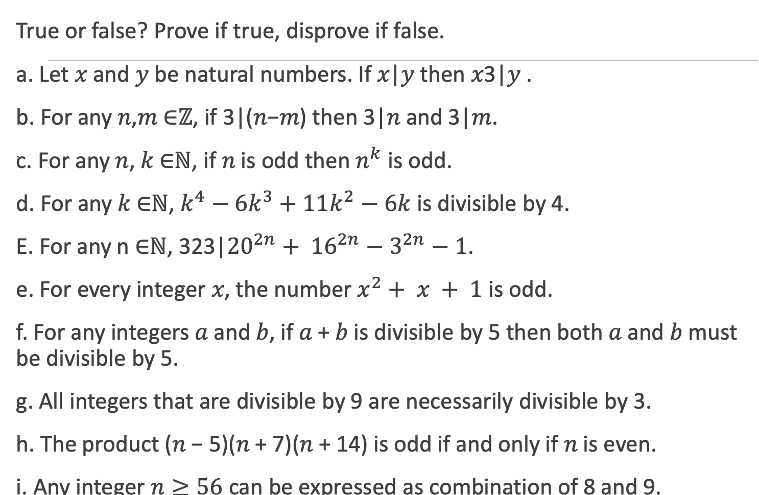 Solved Irue or false? Prove it true, disprove it false. a. | Chegg.com
