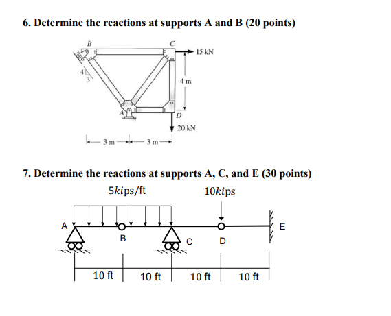 Solved 6. Determine the reactions at supports A and B (20 | Chegg.com