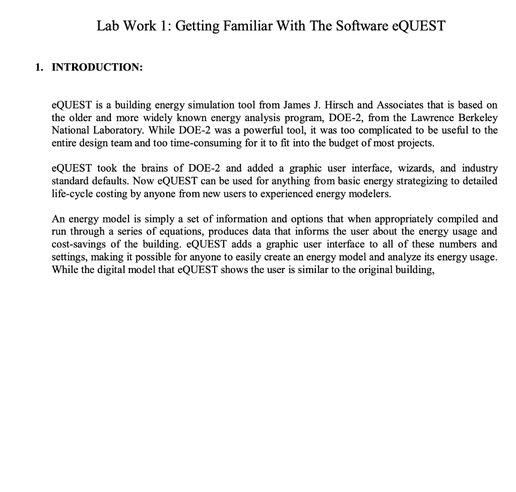 Lab Work 1: Getting Familiar With The Software eQUEST | Chegg.com