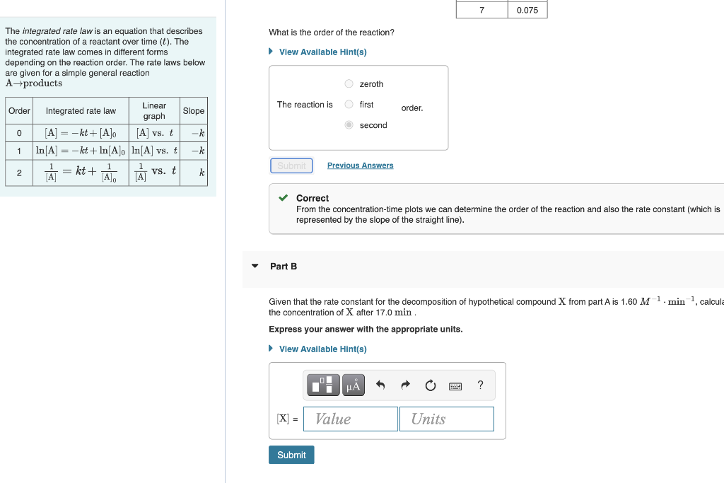 The integrated rate law is an equation that describes | Chegg.com