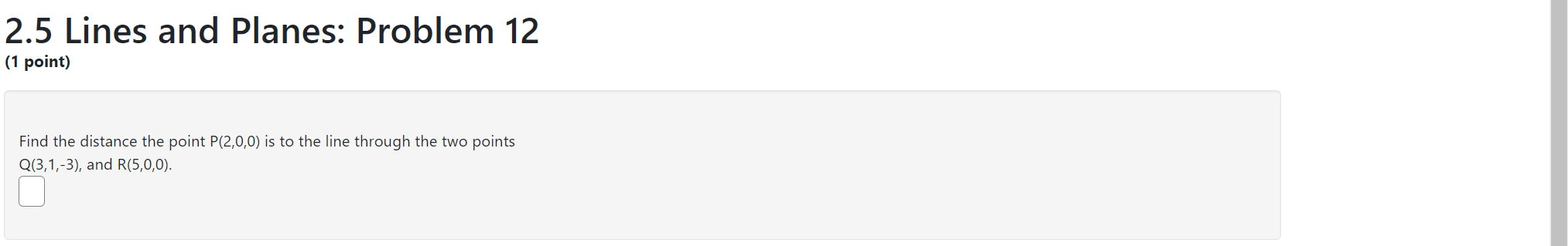 Solved 2.5 Lines and Planes: Problem 12 (1 point) Find the | Chegg.com