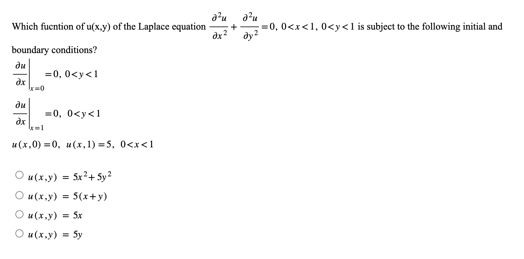 Solved Which fucntion of u(x,y) of the Laplace equation | Chegg.com
