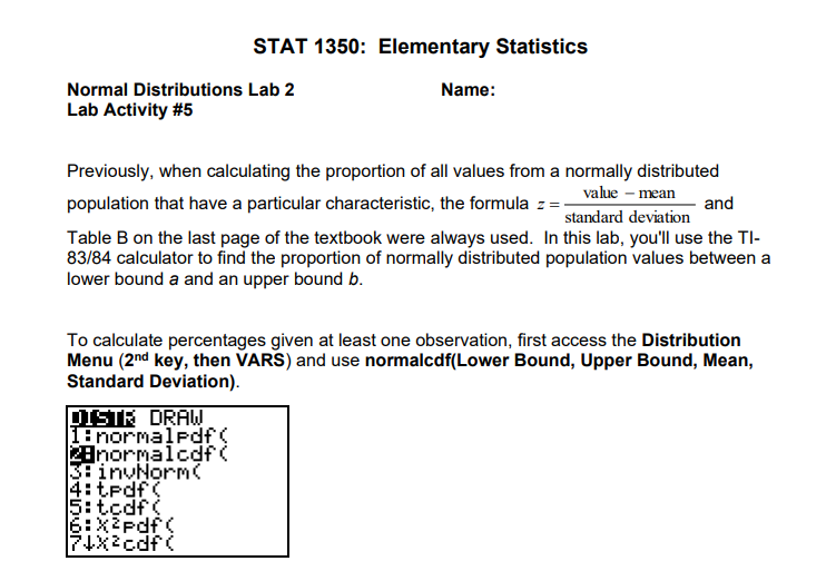 Solved STAT 1350: Elementary Statistics Normal Distributions | Chegg.com