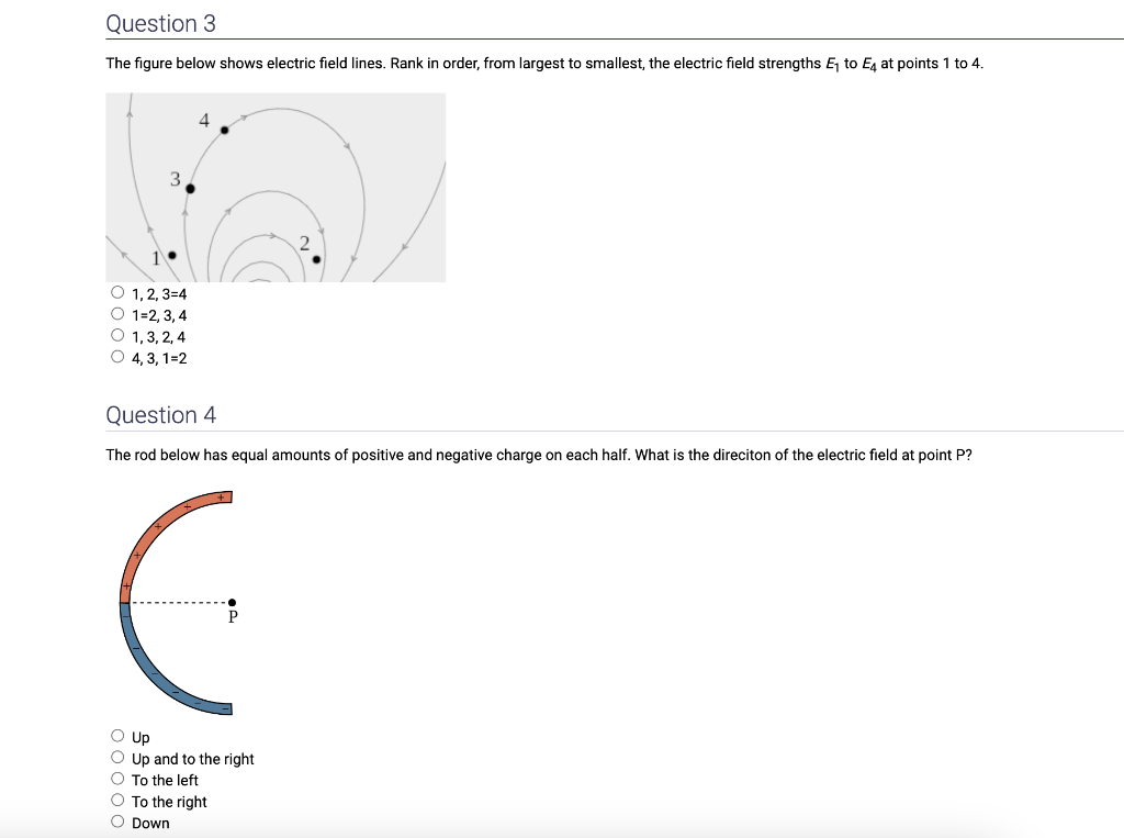 Solved The figure below shows electric field lines. Rank in | Chegg.com
