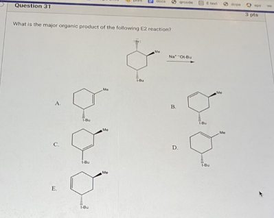 Solved What is the major organic product of the following E2 | Chegg.com