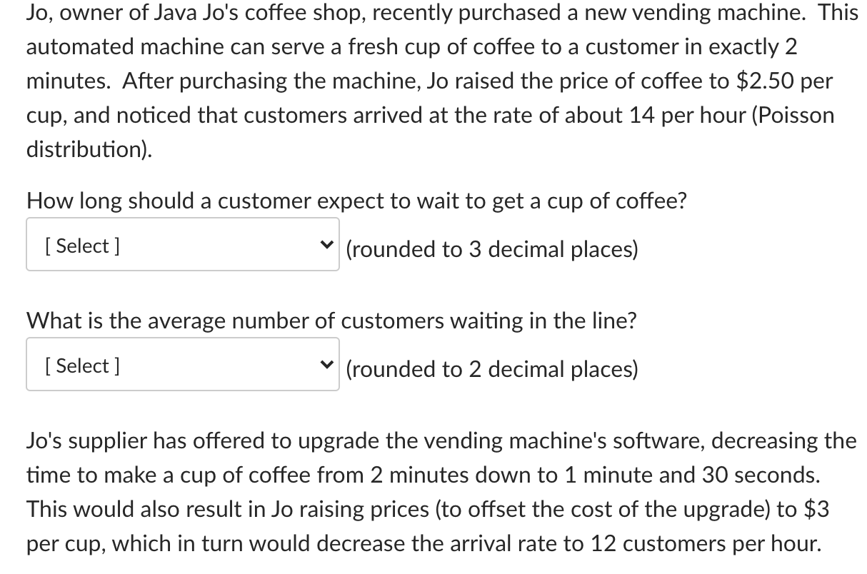 Solved Jo, owner of Java Jo's coffee shop, recently | Chegg.com