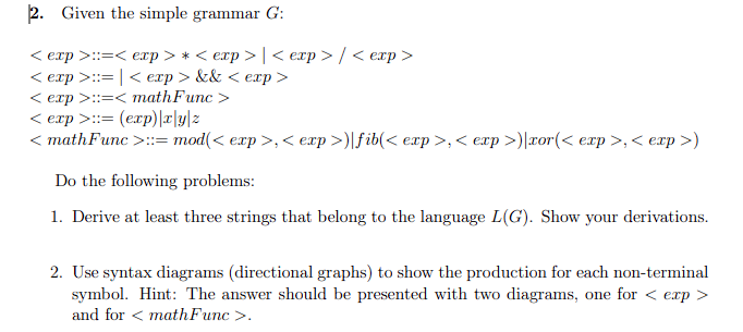 Solved 2. Given the simple grammar G : | Chegg.com