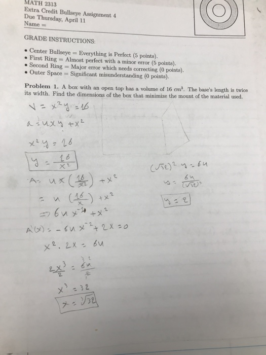 Solved MATH 2313 Extra Credit Bullseye Assignment 4 Due | Chegg.com