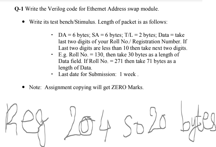 Solved Q-1 Write the Verilog code for Ethernet Address swap | Chegg.com