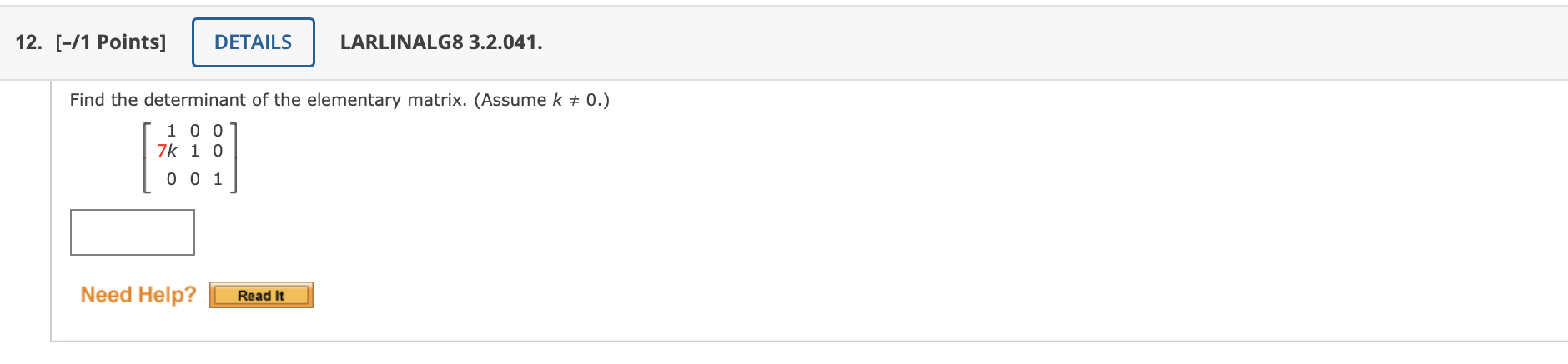 Solved Find the determinant of the elementary matrix. | Chegg.com