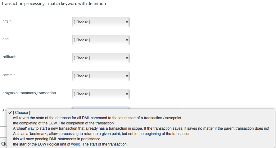 Solved Question 17 5 pts Transaction processing... match | Chegg.com