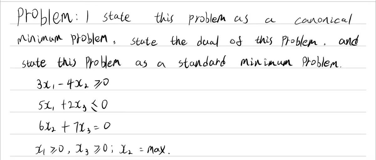 Solved Problem: I state this problem as a canonical minimum | Chegg.com
