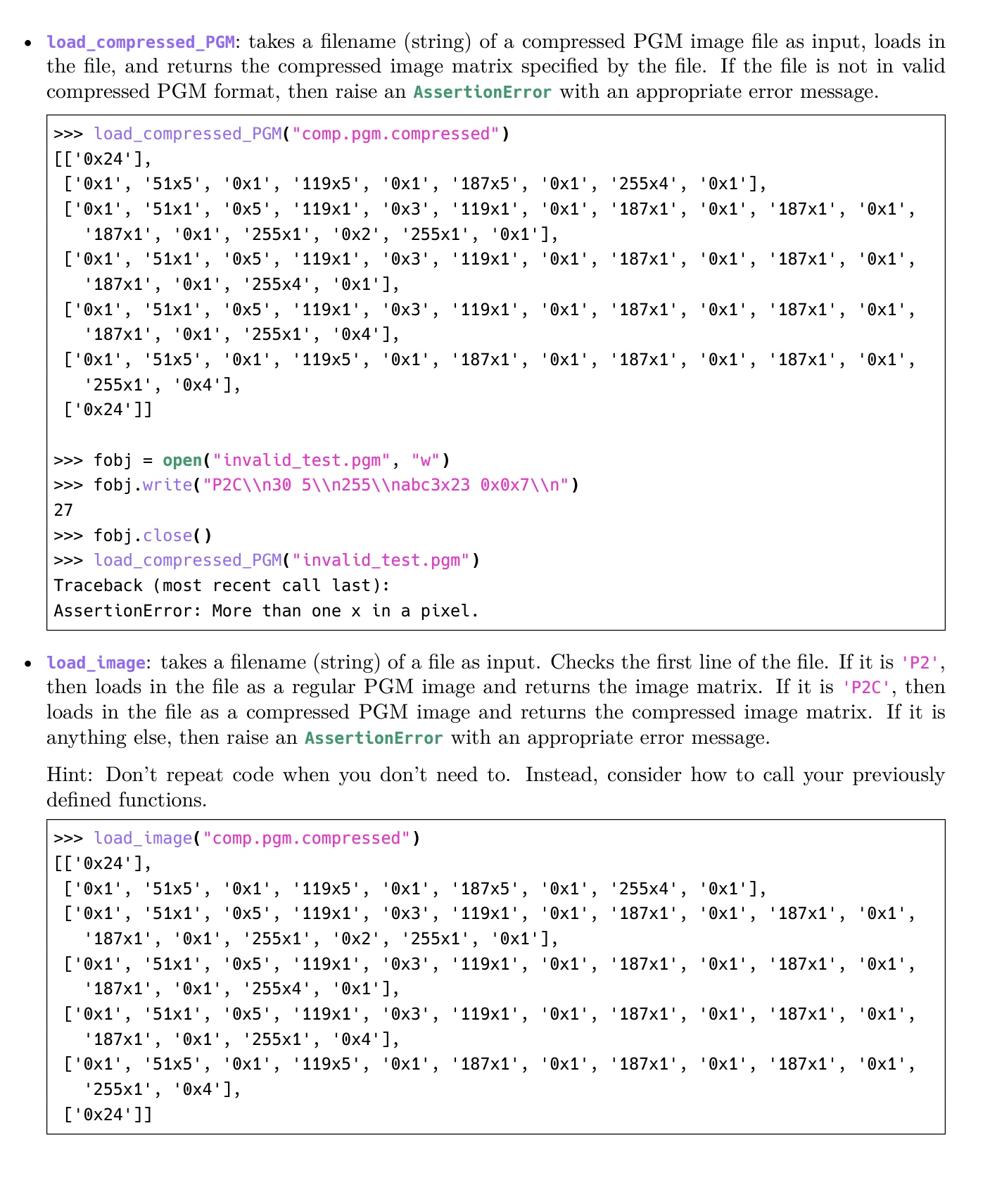 Solved load_compressed_PGM: takes a filename (string) of a | Chegg.com