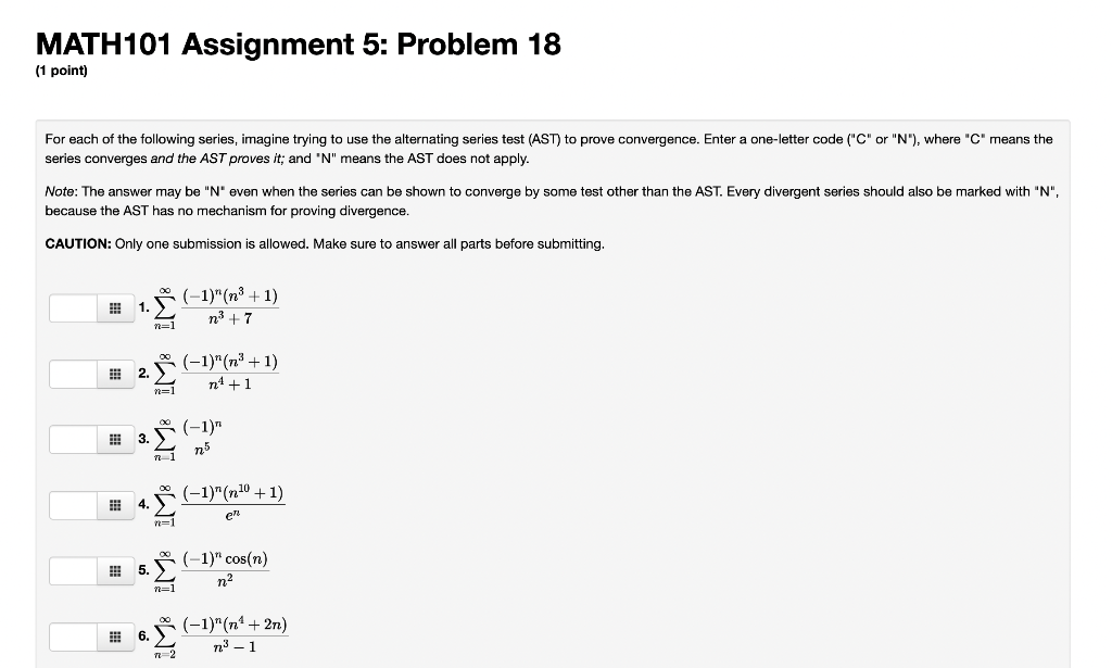 Solved MATH101 Assignment 5: Problem 18 (1 point) For each | Chegg.com