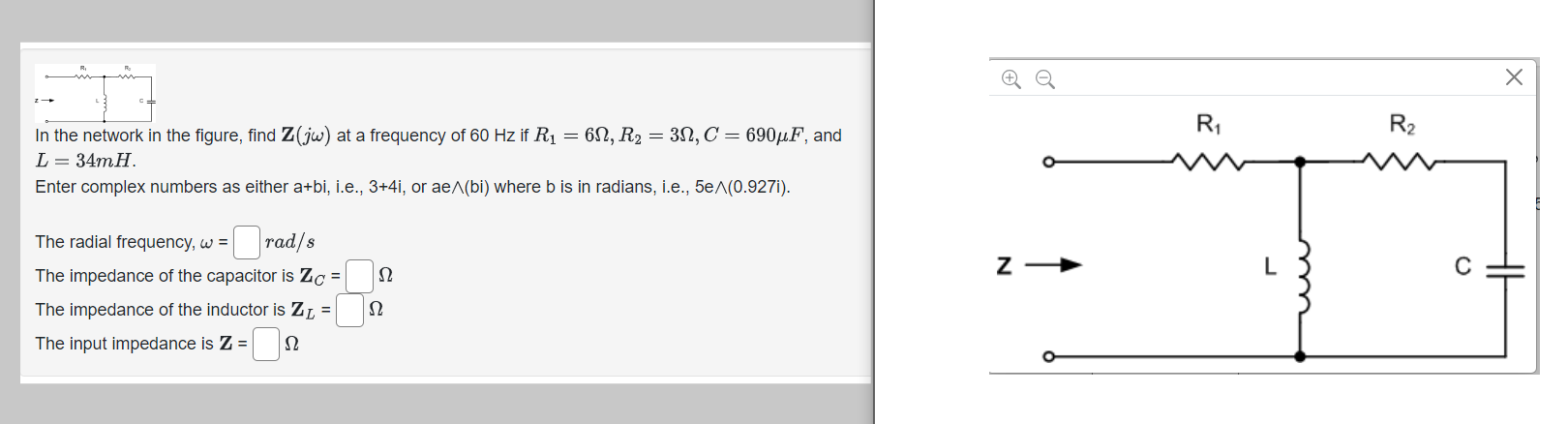 Solved III uाe Iеเwuik III the figure, find Z(j\\\\omega ) | Chegg.com