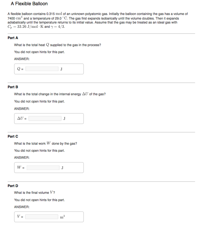 Solved A Flexible Balloon A flexible balloon contains 0.315 | Chegg.com