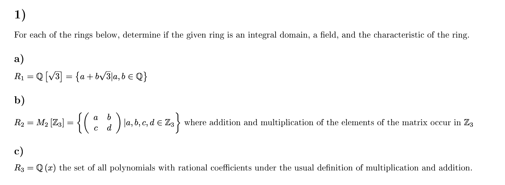 Solved For each of the rings below, determine if the given | Chegg.com