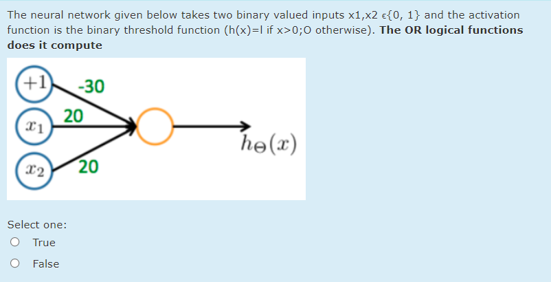 Solved The neural network given below takes two binary | Chegg.com