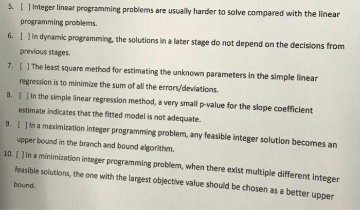 Solved 5. [ J Integer linear programming problems are | Chegg.com