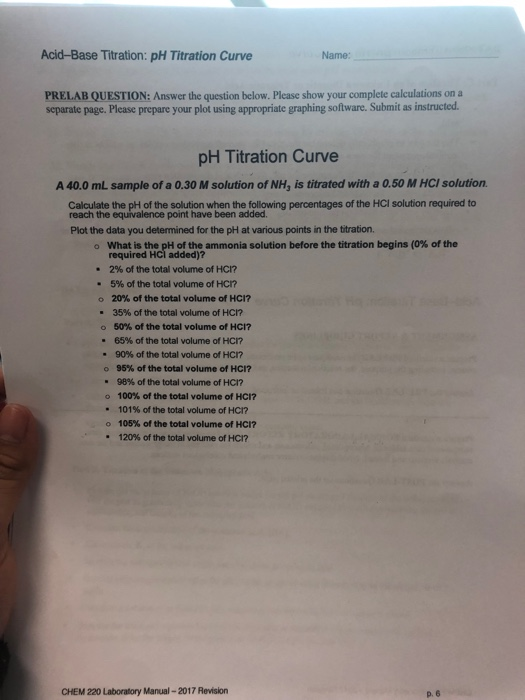 Solved Acid-Base Titration: pH Titration Curve Name: PRELAB | Chegg.com