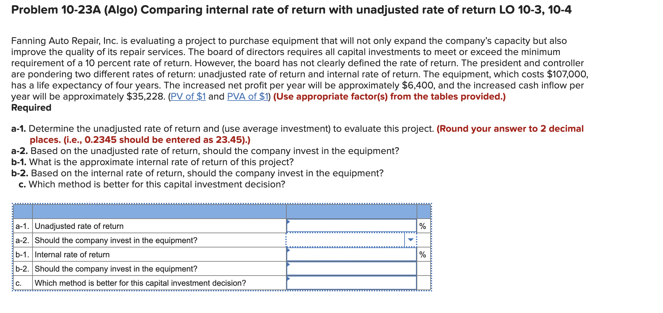Solved Problem 10-23A (Algo) Comparing internal rate of | Chegg.com