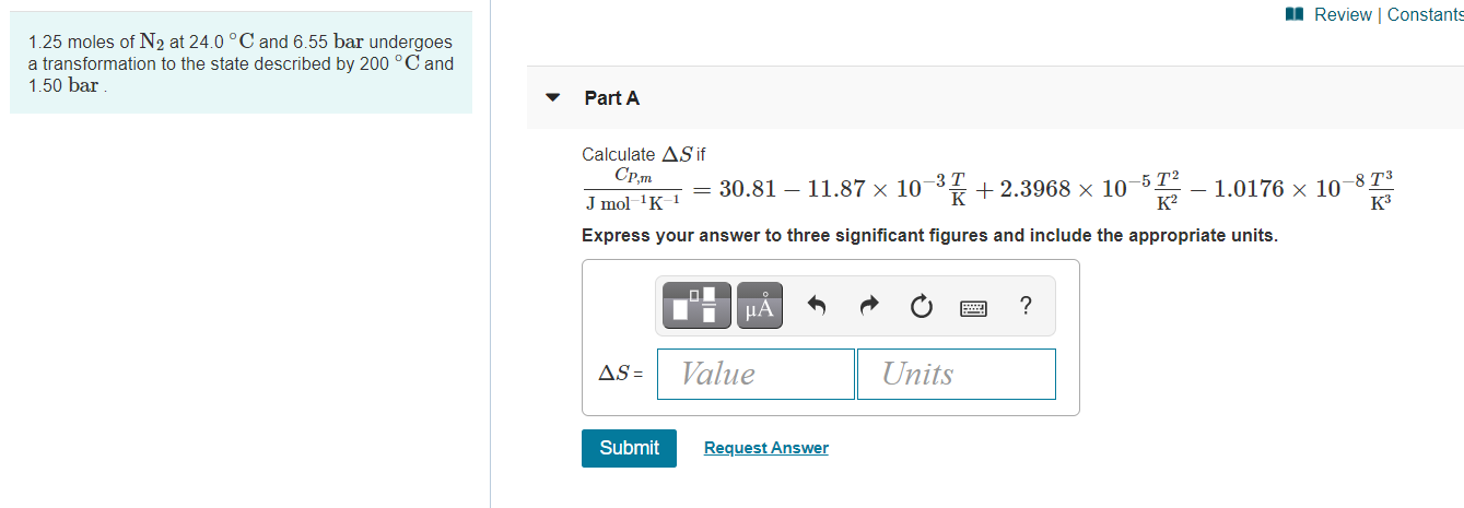 Solved Review Constants 1.25 moles of N2 at 24.0°C and 6.55 | Chegg.com