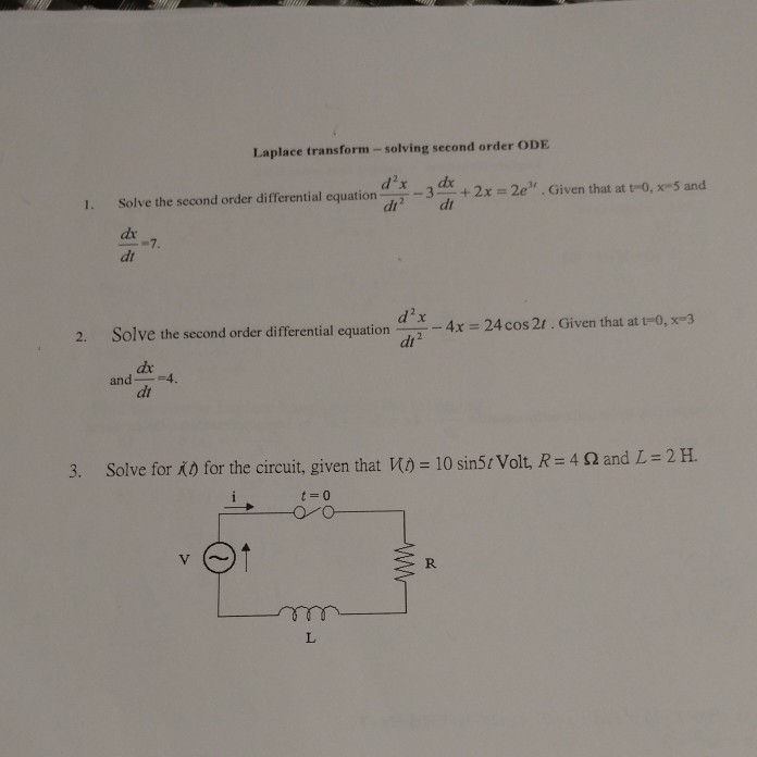 Solved Laplace transform- solving second order ODE Solve the | Chegg.com