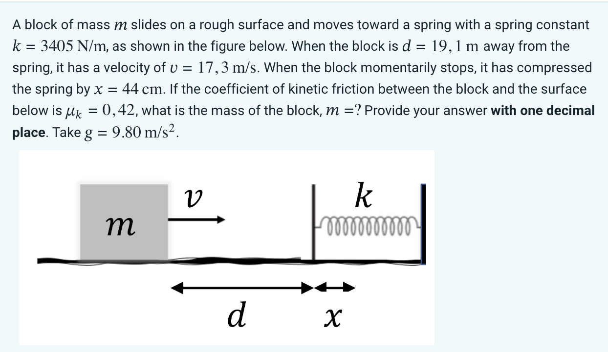 Solved A block of ﻿mass m ﻿slides on ﻿a rough surface and | Chegg.com