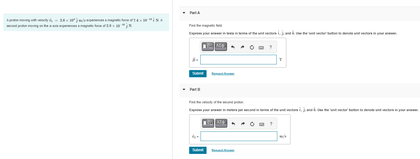 Solved A proton moving with velocity v1=3.6×104j^ m/s | Chegg.com