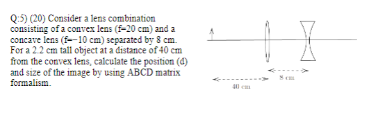 Solved 0:5) (20) Consider a lens combination consisting of a | Chegg.com