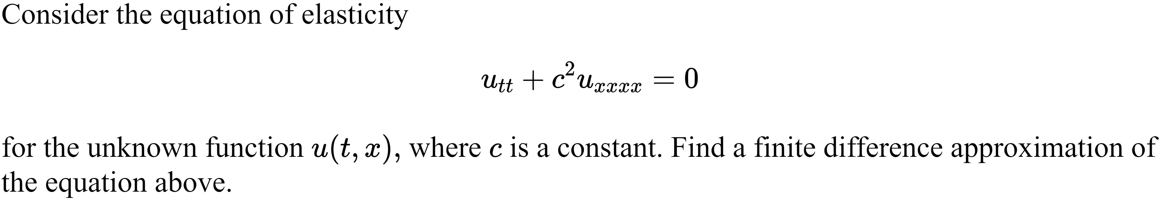 Solved Consider the equation of elasticity Utt + c Uzexx = 0 | Chegg.com