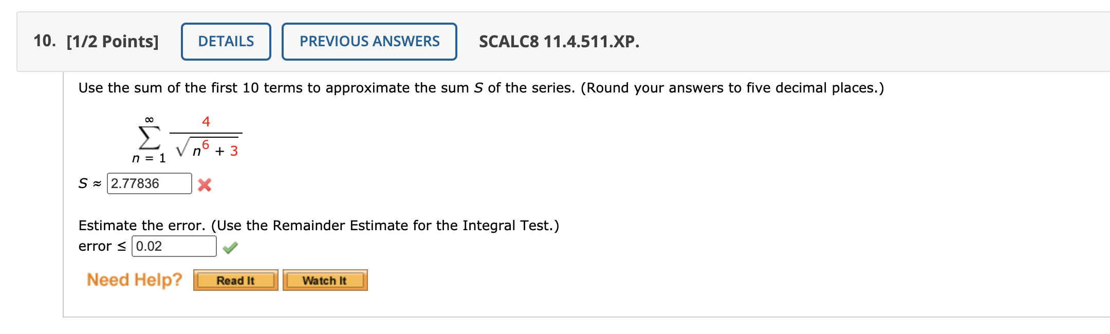 Solved 10. [1/2 Points] DETAILS PREVIOUS ANSWERS SCALC8 | Chegg.com