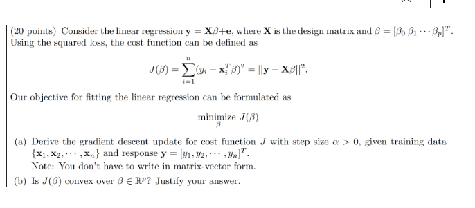 Solved (20 points) Consider the linear regression y=Xβ+e, | Chegg.com