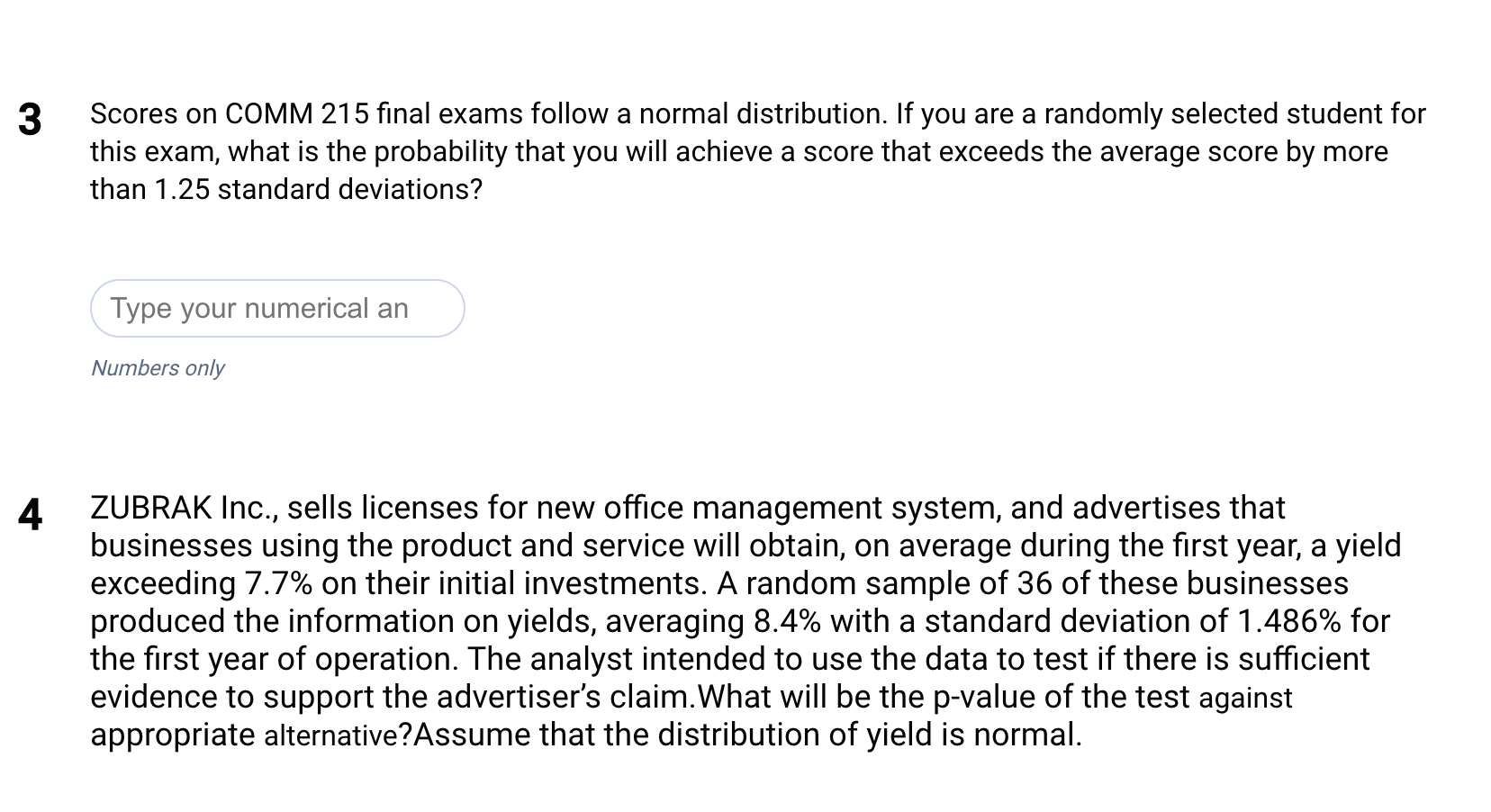 Solved 3 Scores on COMM 215 final exams follow a normal | Chegg.com