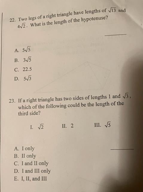 Solved 22. Two legs of a right triangle have lengths of 13 | Chegg.com