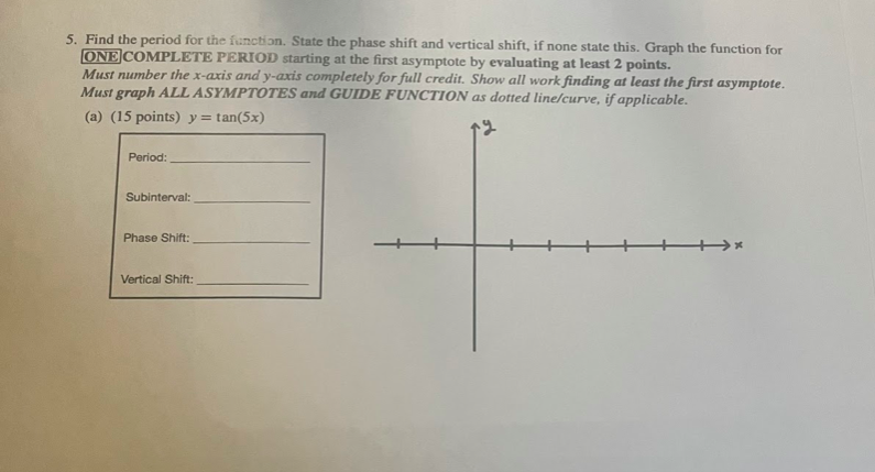 Solved (b) (15 points) y=cot(x+12π) Period: Subinterval: | Chegg.com