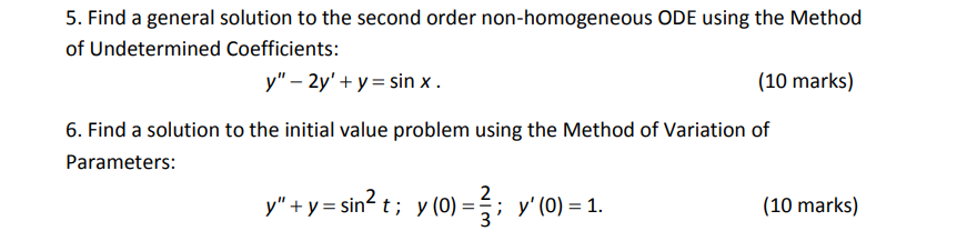 Solved 5. Find a general solution to the second order | Chegg.com