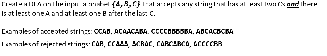 Solved Create a DFA on the input alphabet {A,B,C} that | Chegg.com