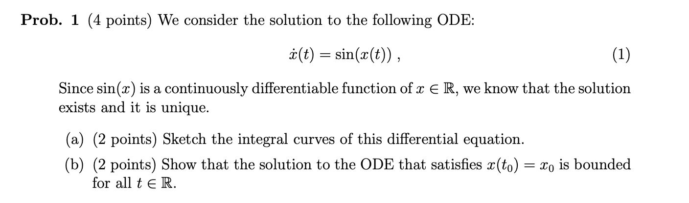 Solved Prob. 1 (4 points) We consider the solution to the | Chegg.com